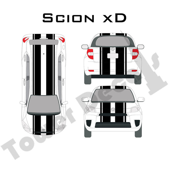 6-9" Dual Rally Racing Stripe with Pin Stripe Cast Vinyl Decal Fits Sc ...