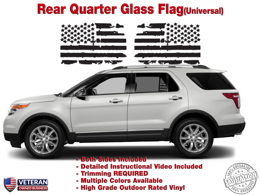 US Flag Vinyl Decal Universal fit Rear Quarter Window Distressed Grung ...