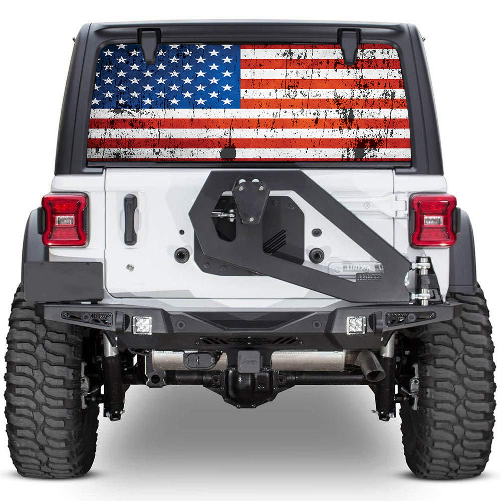 Universal Rear Window American Flag Tint Perforated Vinyl Fits: Jeep 2 ...
