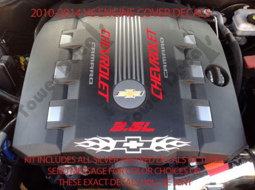 2010-2015 chevy camaro RS V6 engine cover decal set flames bowtie acce ...